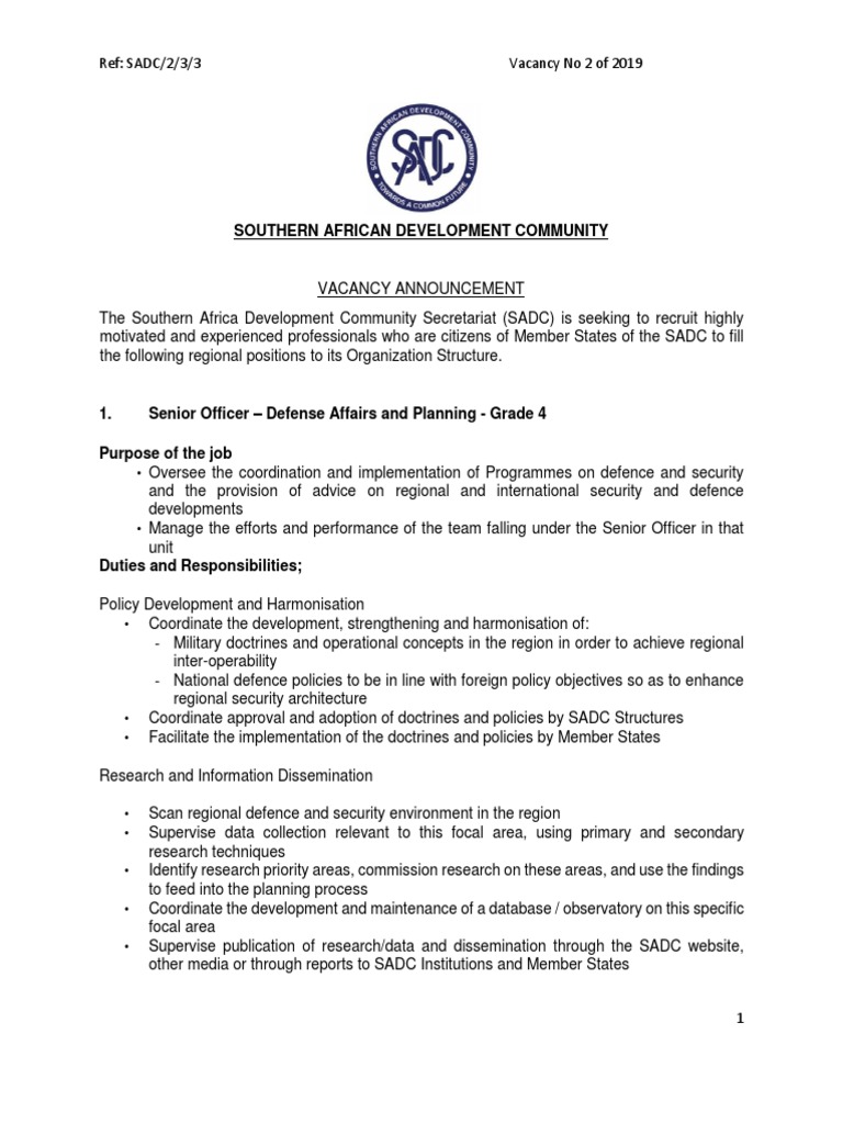 SADC Defense Affairs Vacancy | PDF | Mentorship | Motivation