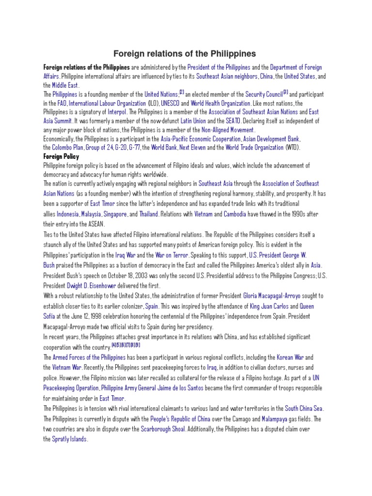Philippines Foreign Relations Overview | PDF | Politics Of Asia | Diplomacy