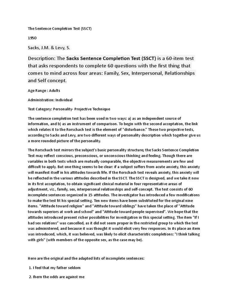 The Sentence Completion Test | Attitude (Psychology) | Metaphysics Of Mind