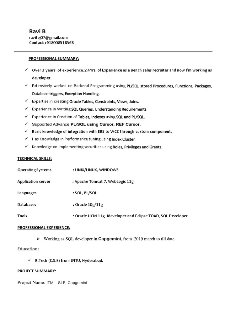 Raviteja B Ravitejabandla | PDF | Pl/Sql | Oracle Database