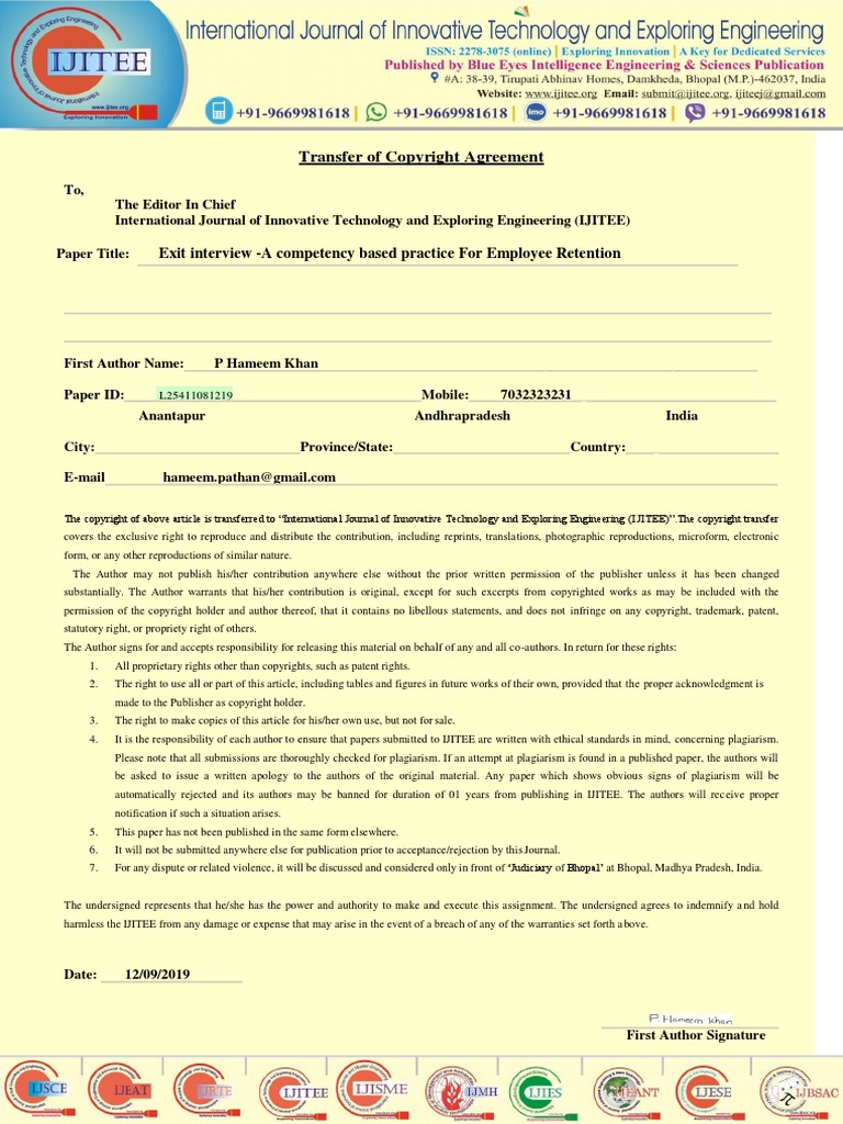 IJITEE Copyright Form | PDF | Monopoly (Economics) | Copyright