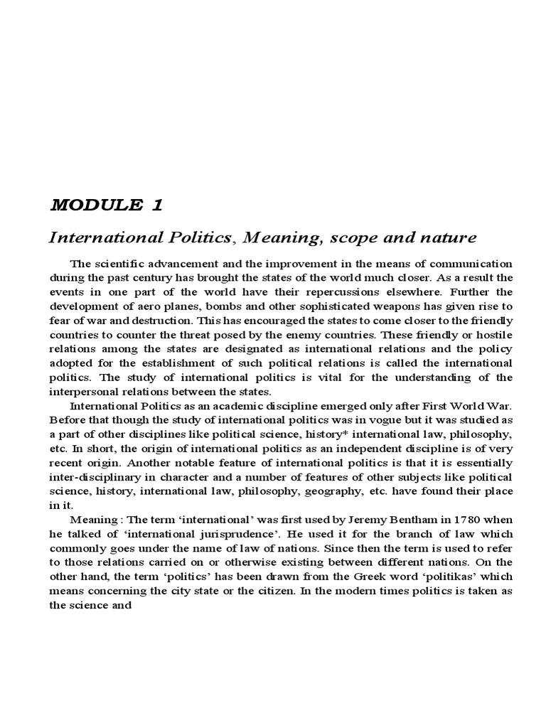 International Politics, Meaning, Scope and Nature | Download Free PDF ...