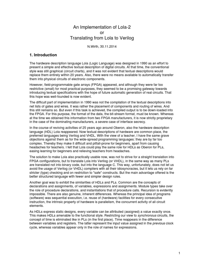 An Implementation of Lola-2 or Translating From Lola To Verilog | PDF ...