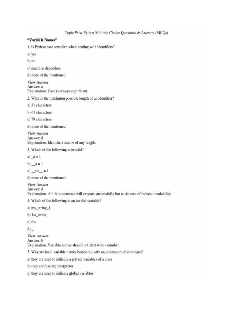 Python MCQ | PDF | Data Type | Integer (Computer Science)