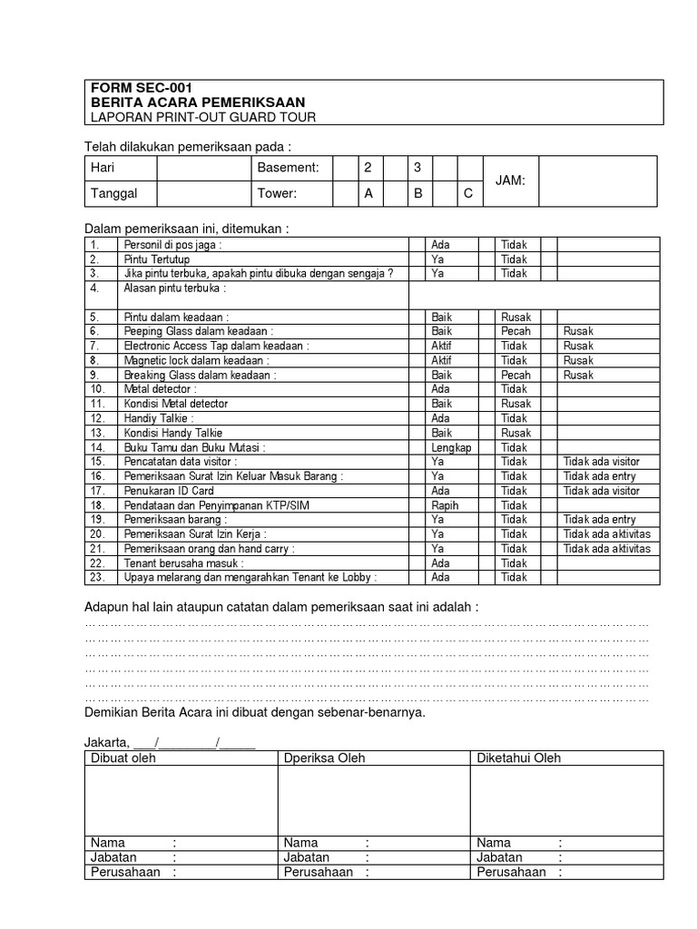 Form Sec - 02 Pemeriksaan Laporan Guard Tour | PDF