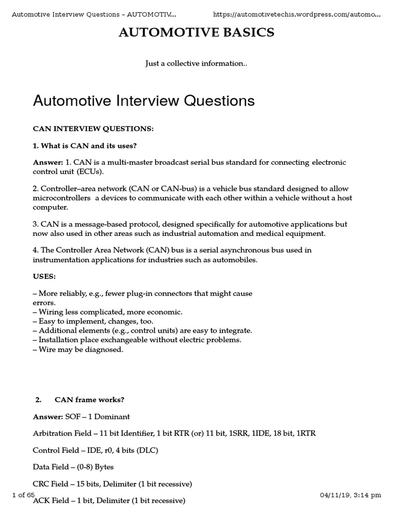 Automotive Interview Questions | PDF | Cpu Cache | Central Processing Unit