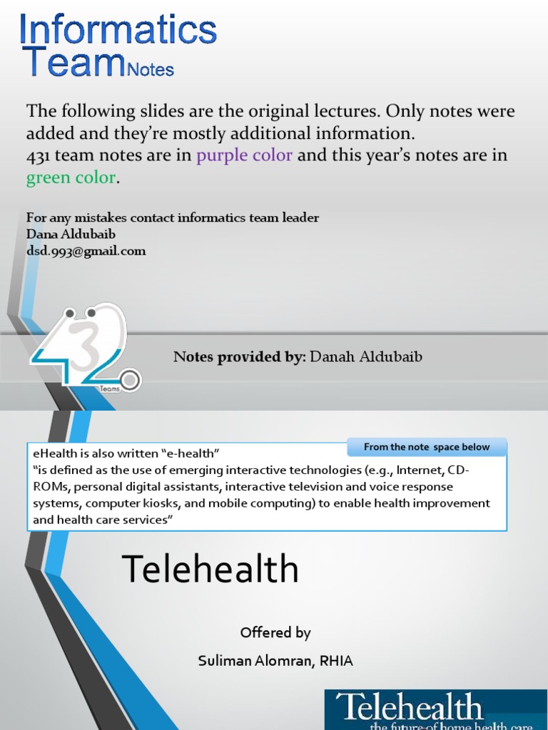 TeleHealth Lecture Notes | PDF | Telemedicine | Health Care