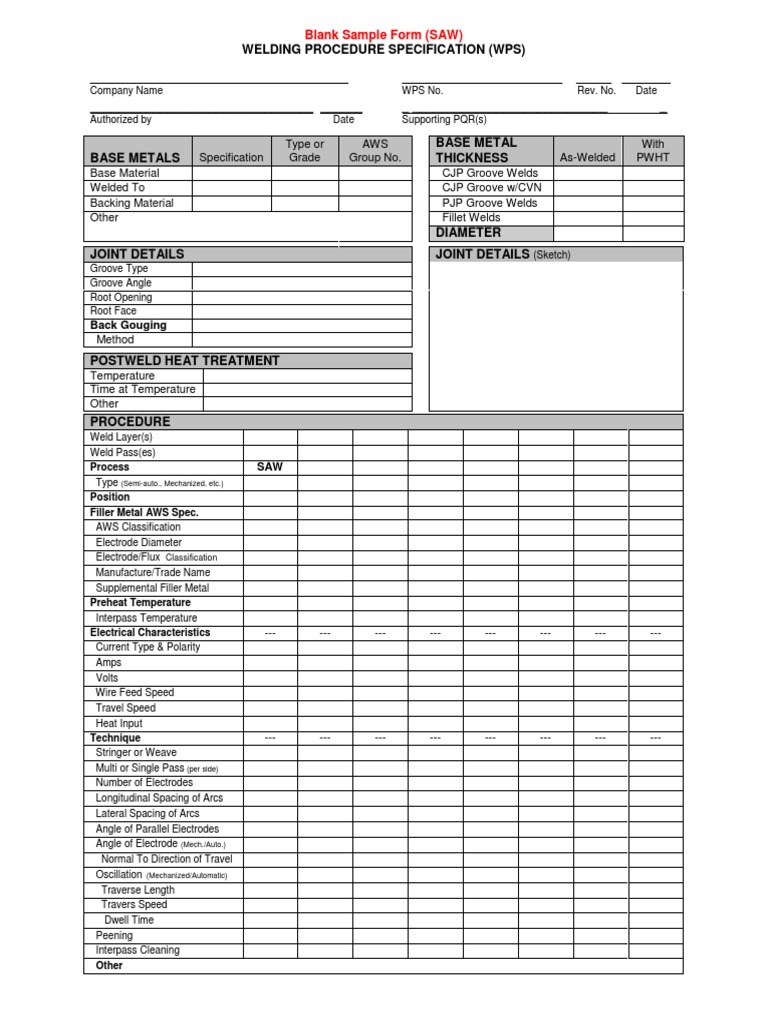 Form Wps Saw Blank | PDF | Welding | Construction