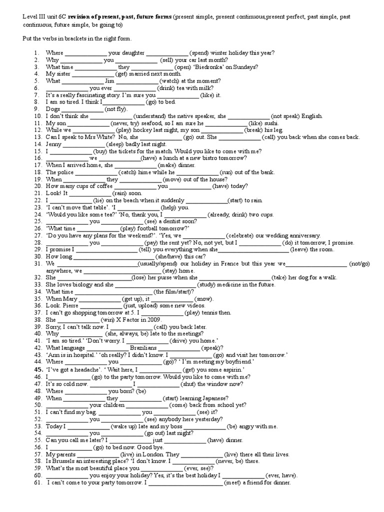 Verb Tense Practice: Present, Past, Future | PDF | Art