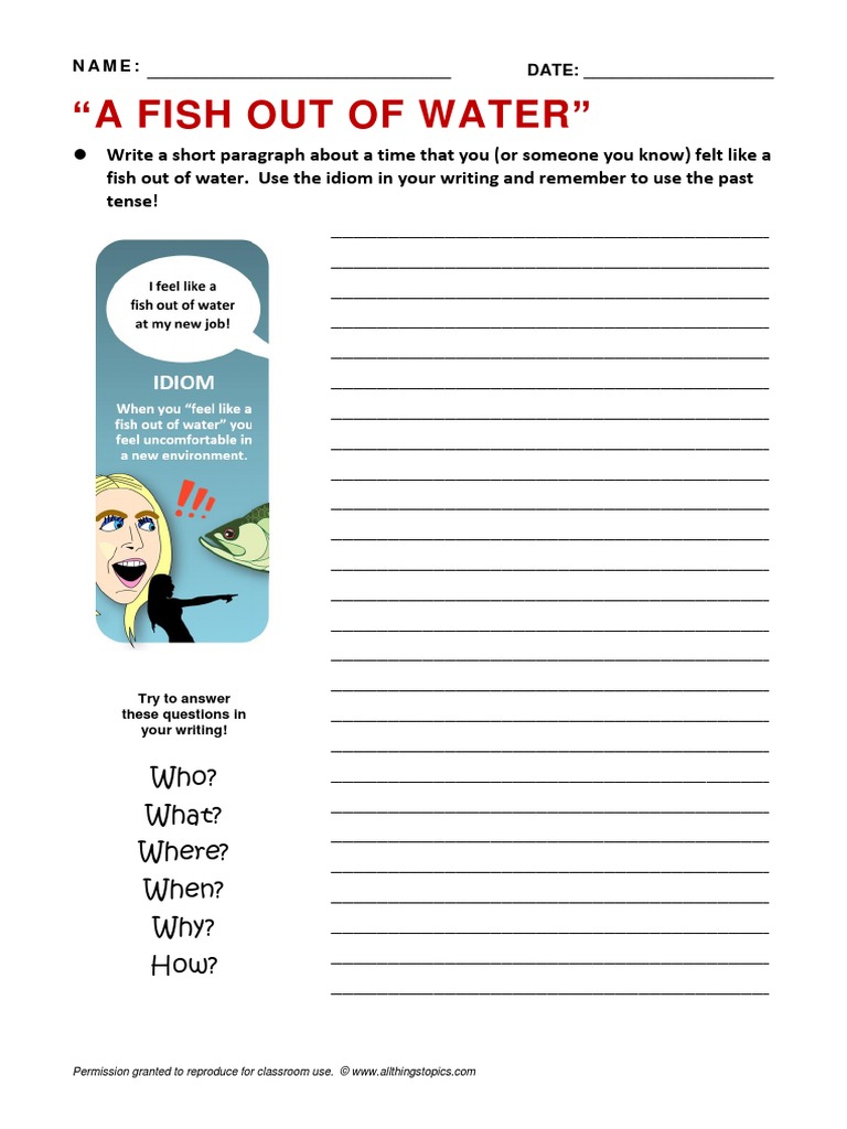 Fish Water Idiom Writing Activity | PDF | Cognition | Students