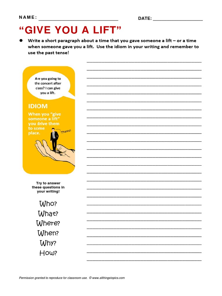 Give You A Lift Idiom Writing Activity | PDF | Communication | Cognition