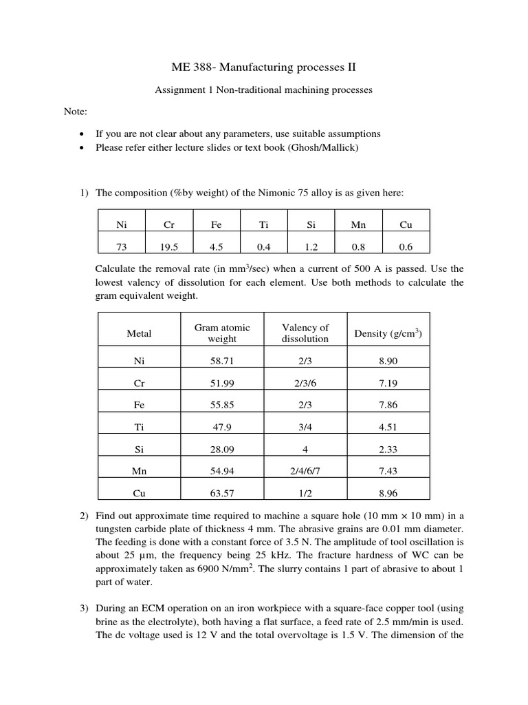 ME 388 Assignment - NTM | PDF | Tungsten | Machining