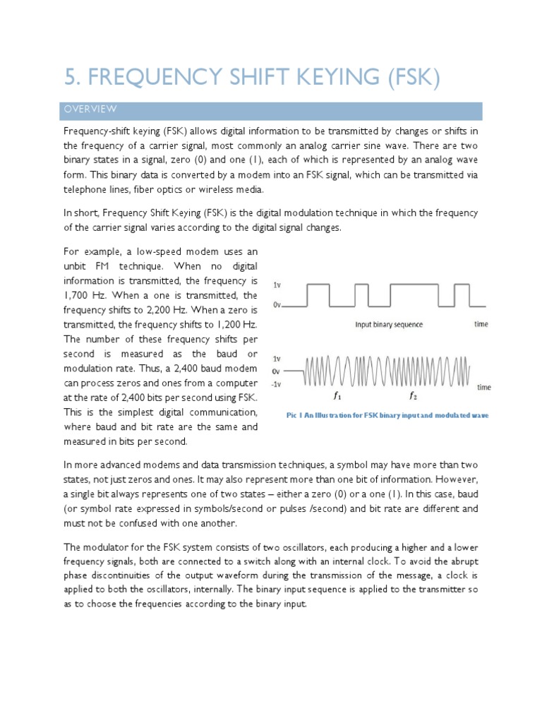 Frequency Shift Keying | PDF | Frequency Modulation | Modulation