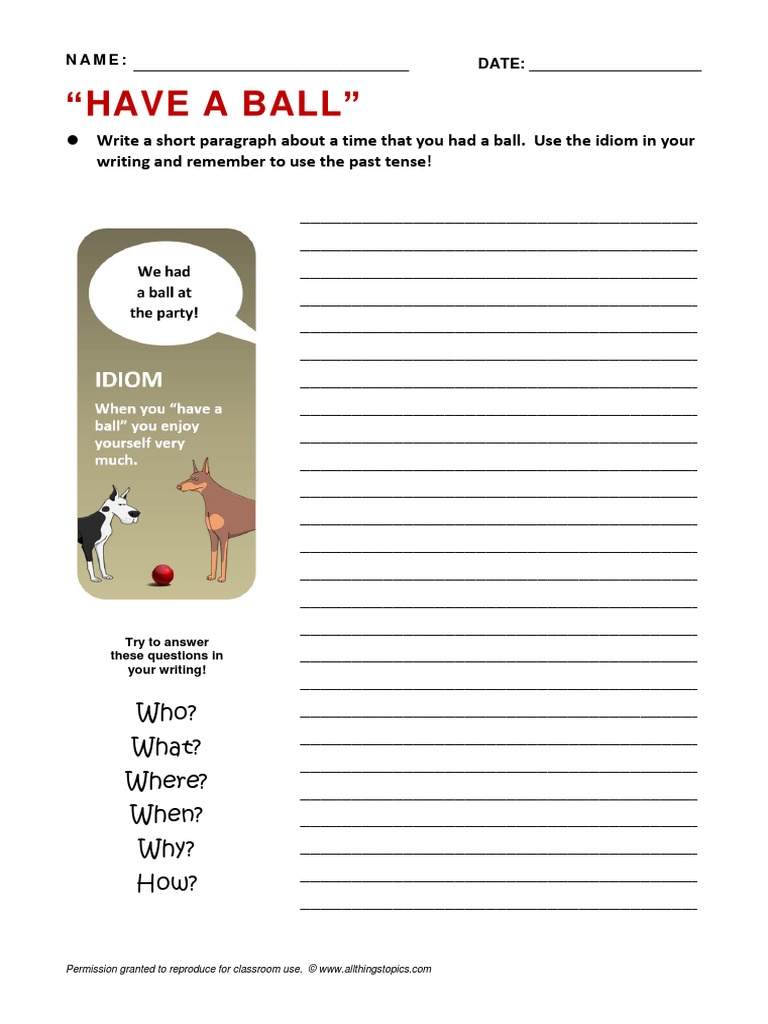 Have A Ball Idiom Writing Activity | PDF | Communication | Cognition
