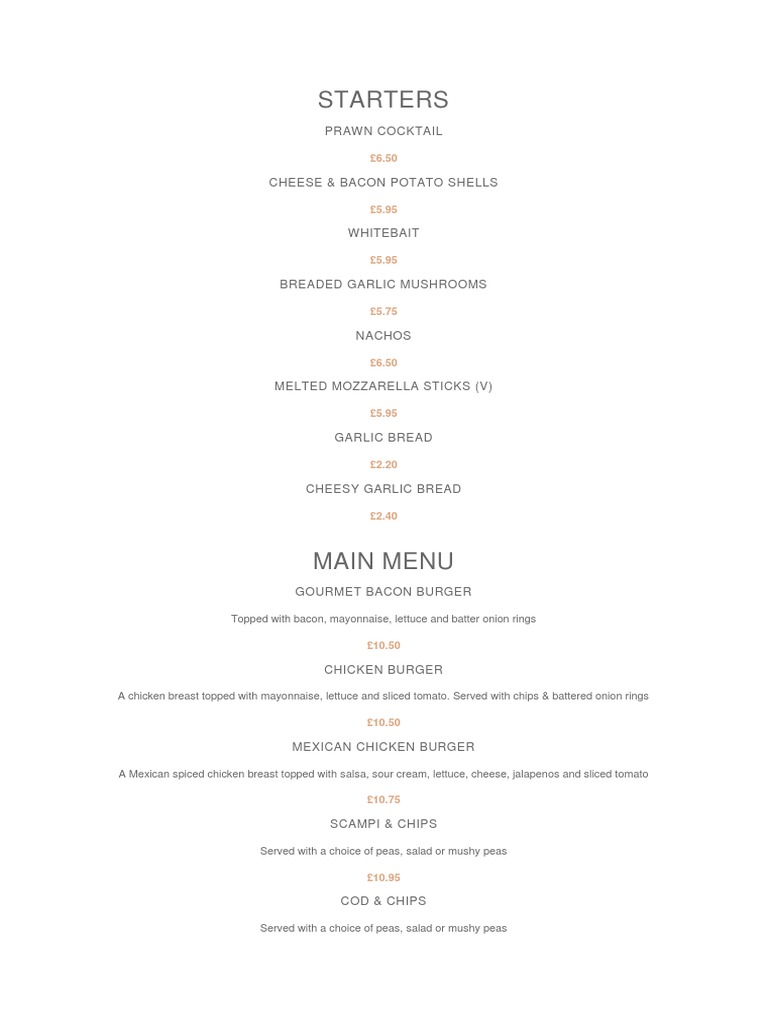 Menu For 4th December at The Bolton Arms | PDF | French Fries | Sausage