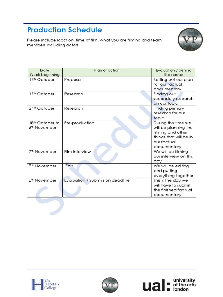 Production Schedule Factual Documentary | PDF
