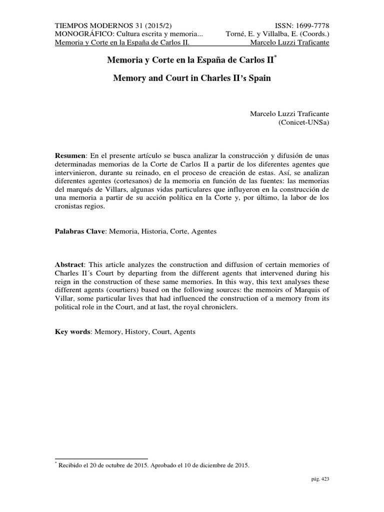 Marcelo Luzzi Traficante - Memoria y Corte en La España de Carlos II ...