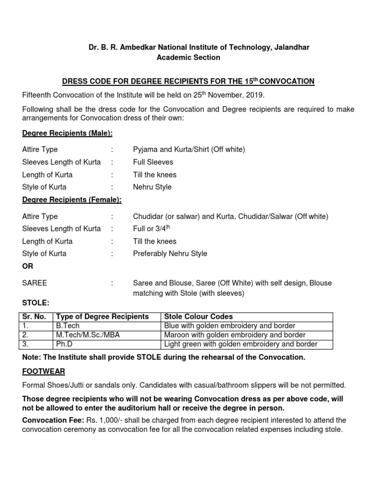 Dress Code Notice For Convocation 19022143616 55699 | PDF