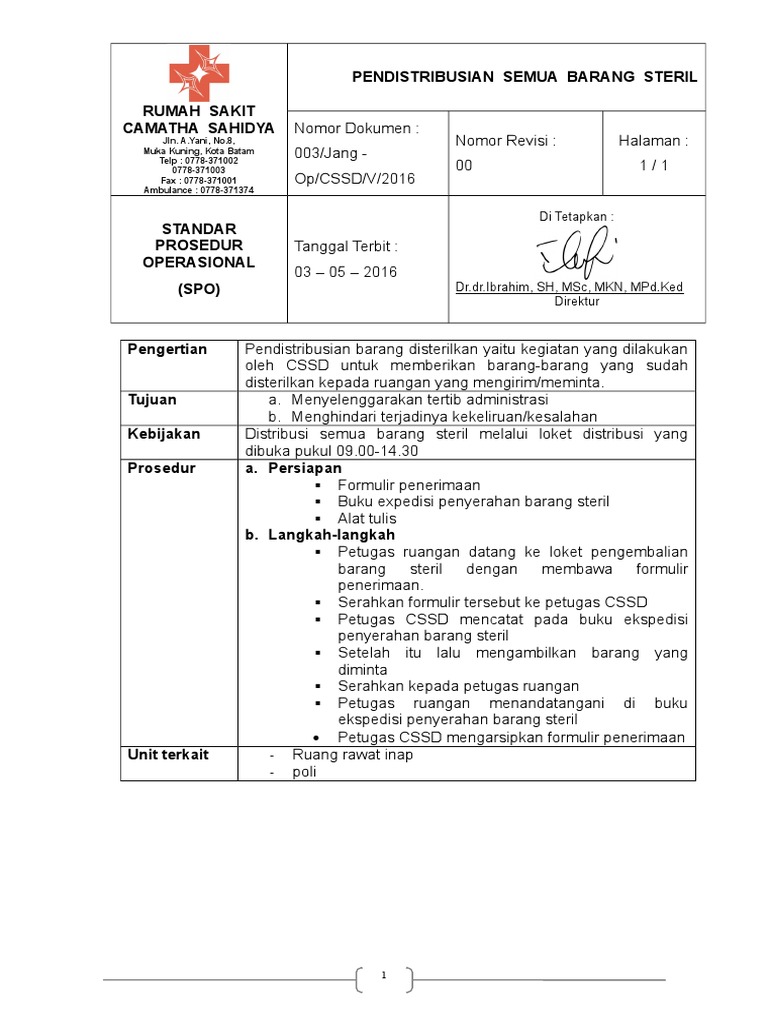 2015 - SPO - CSSD - 03 - Pendistribusian Semua Barang SteriL - PRINT | PDF