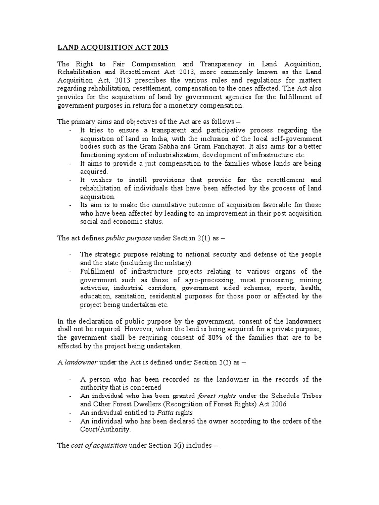 Overview of Land Acquisition Act 2013 | PDF | Virtue | Public Sphere