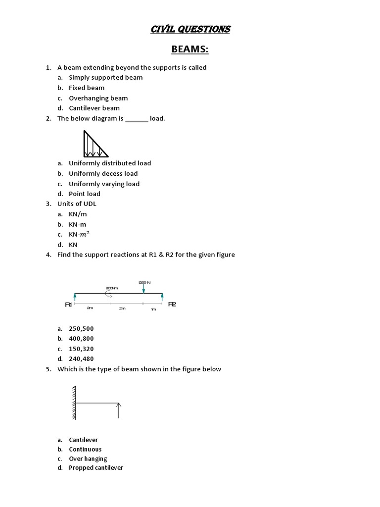 Civil Questions: Beams | PDF | Truss | Bridge