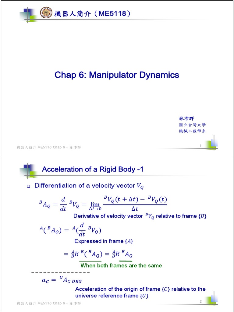 ME5118 Chap 6 | PDF | Rotation Around A Fixed Axis | Acceleration