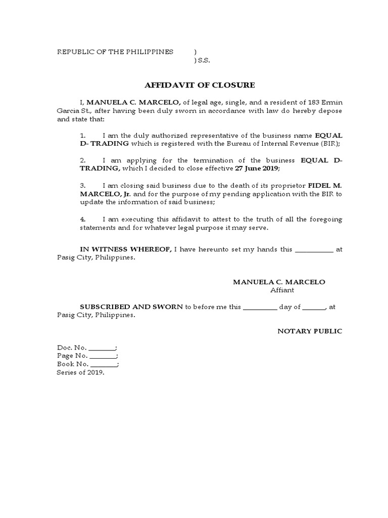 Affidavit of Closure | PDF