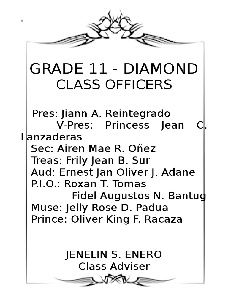 Grade 11 Diamond Class Officers List | PDF