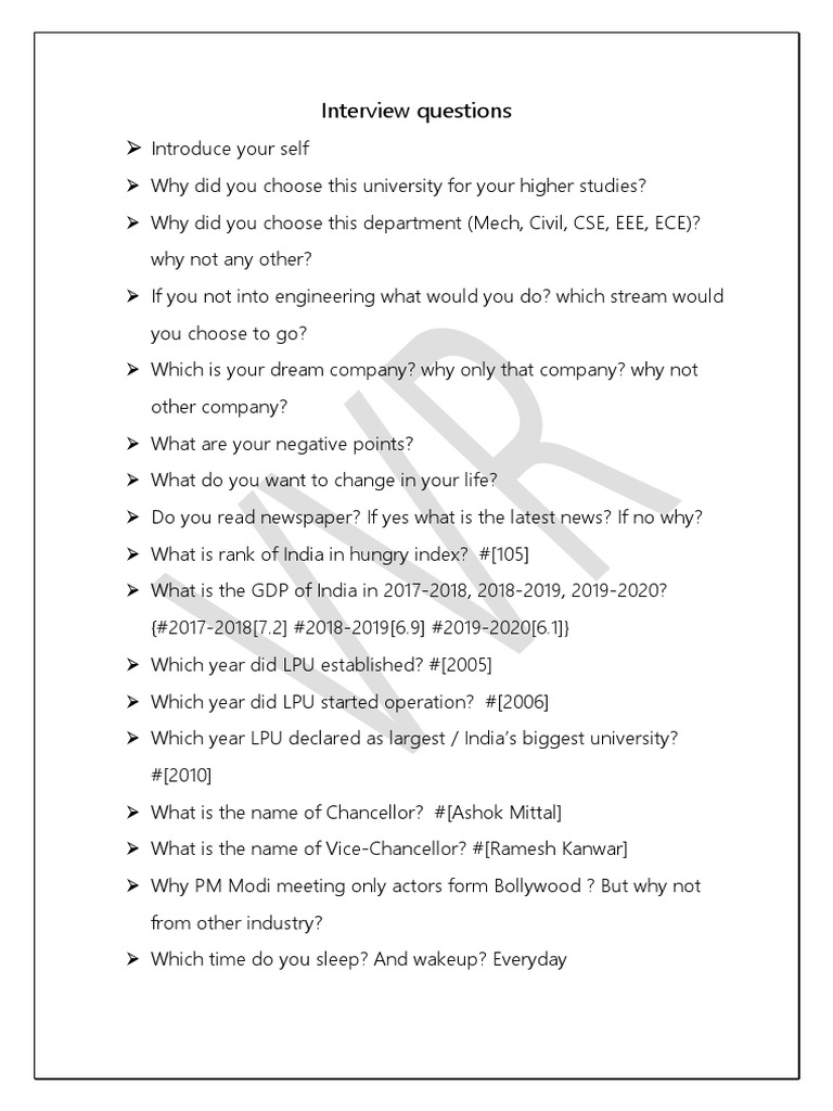 Interview Questions | PDF | Government Of India | Politics Of India