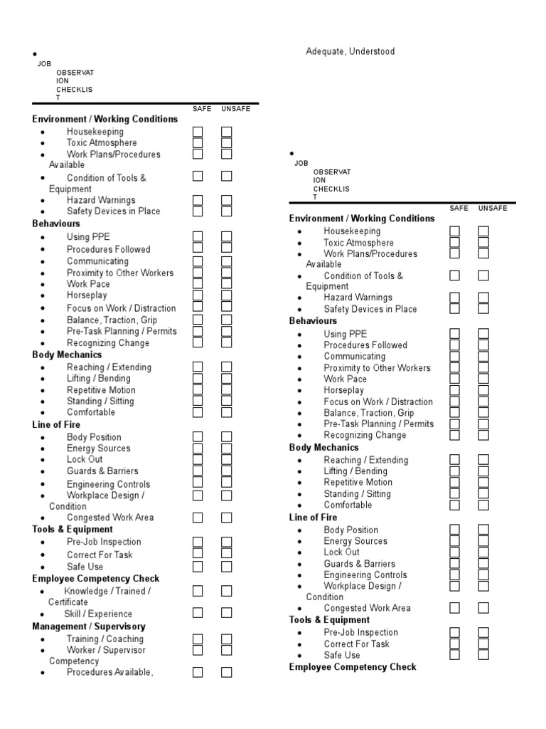 BBS Checklist | PDF | Personal Protective Equipment | Occupational ...