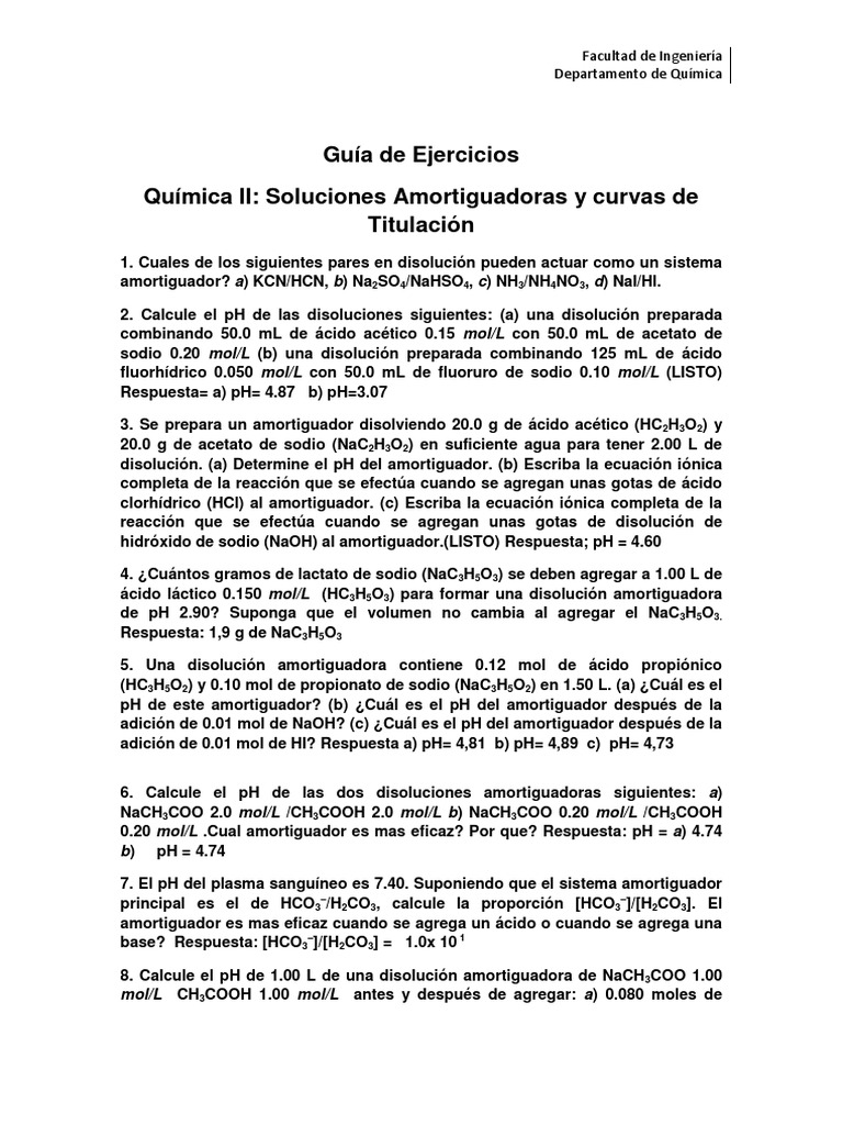 Qu Mica II - Gu A de Ejercicios Soluciones Amortig | PDF | Valoración | Química