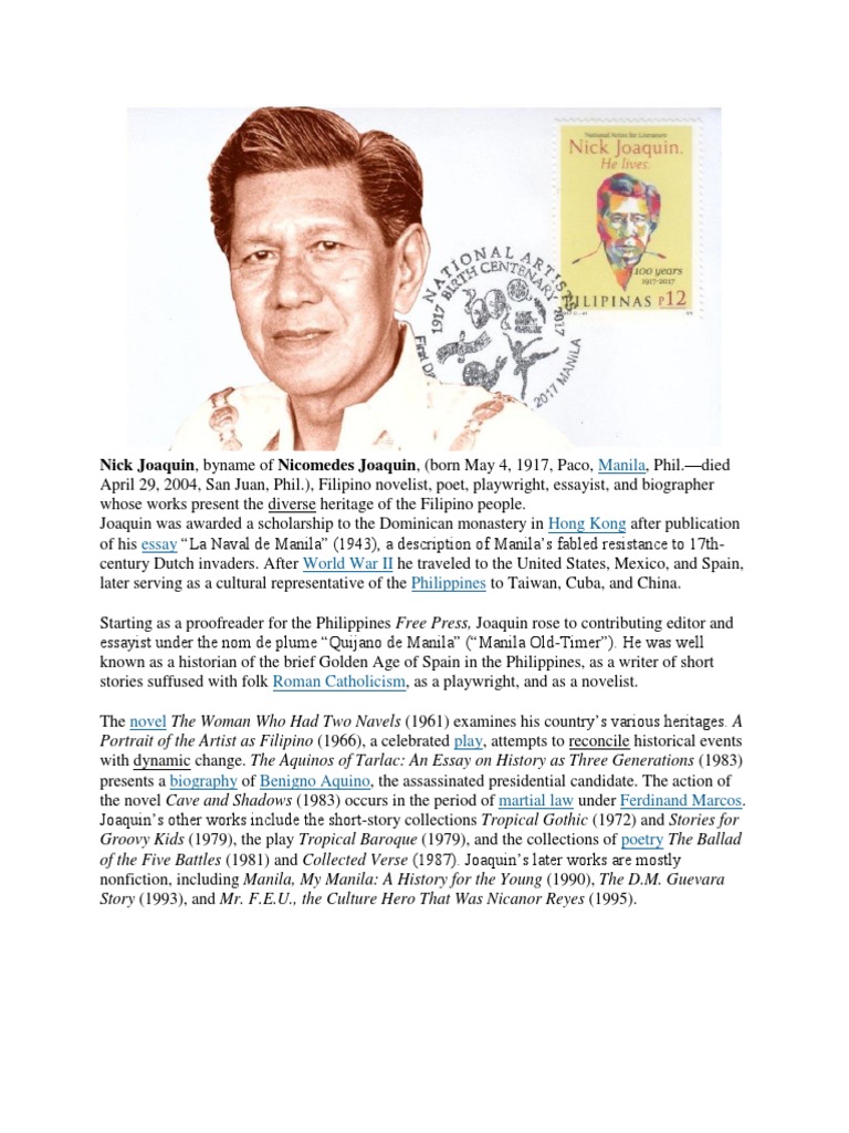 Nick Joaquin: Filipino Literary Legacy | PDF