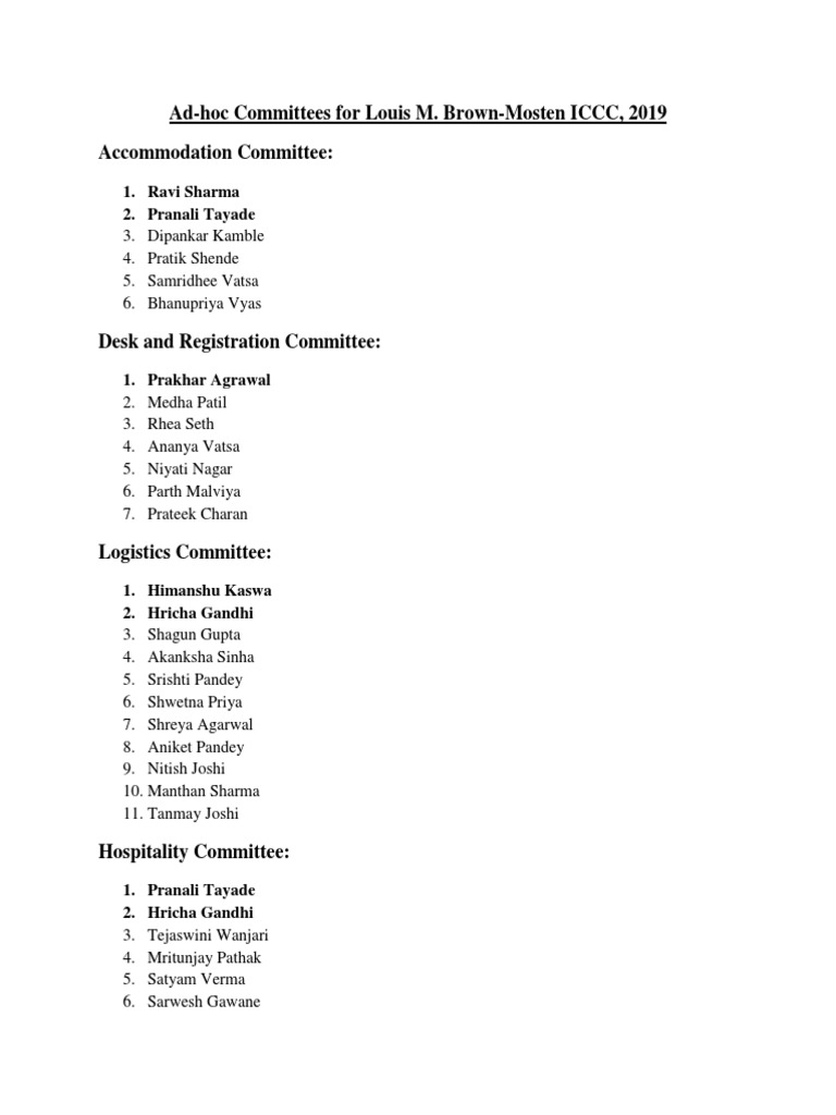 Ad-Hoc Committees For Louis M. Brown-Mosten ICCC, 2019 Accommodation ...