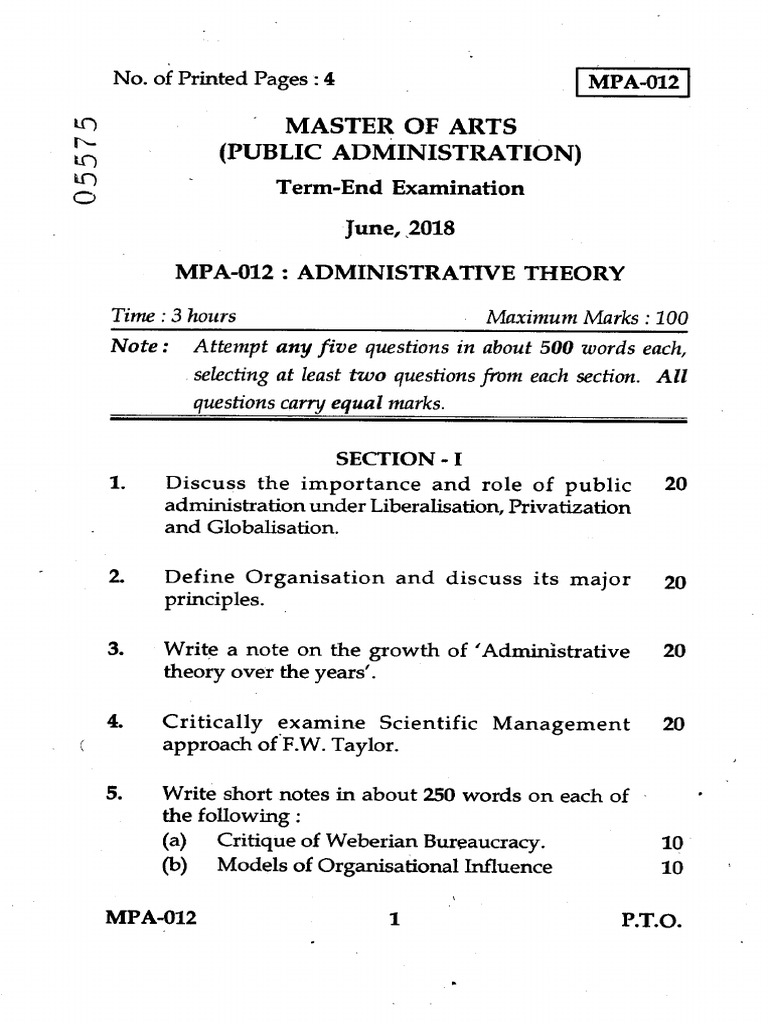 Master of Arts (Public Administration) Term-End Examination June, 2018 ... Master of Arts (Public Administration) Term-End Examination June, 2018 ...