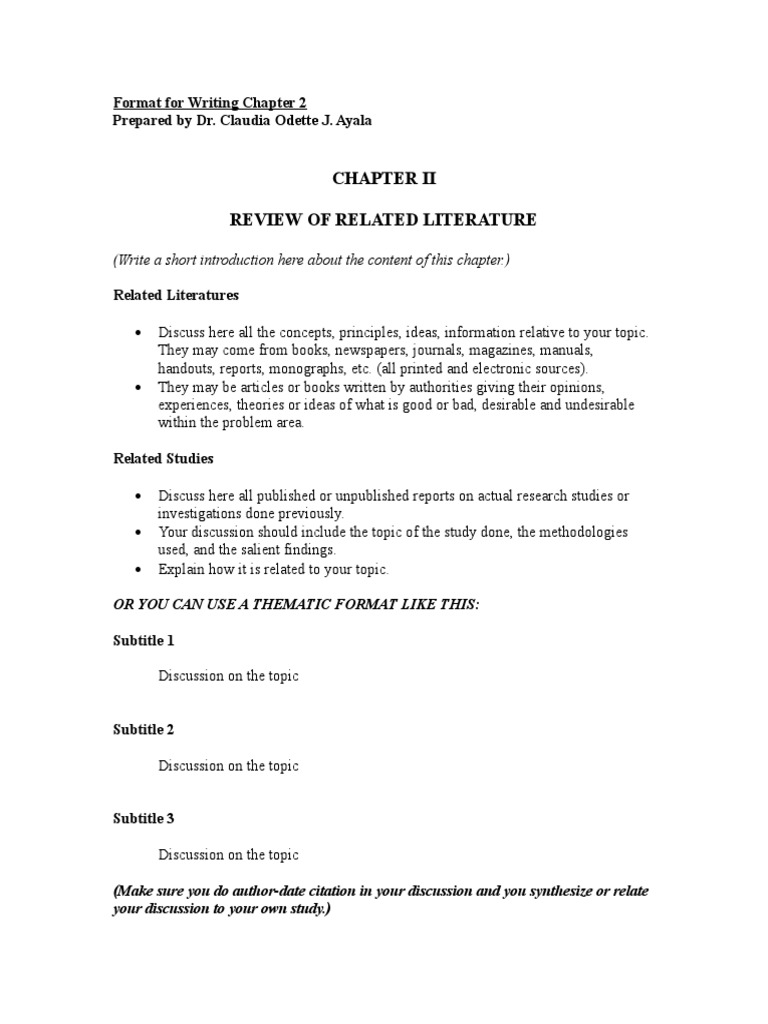 Review of Related Literature: Format For Writing Chapter 2 Prepared by ...