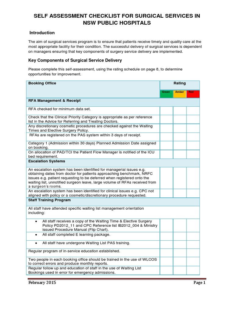 Surgical Self-Assessment Checklist | Download Free PDF | Emergency ...
