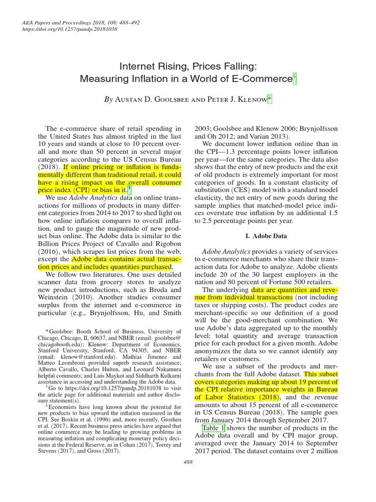 Internet Rising, Prices Falling Measuring Inflation in A World of E ...