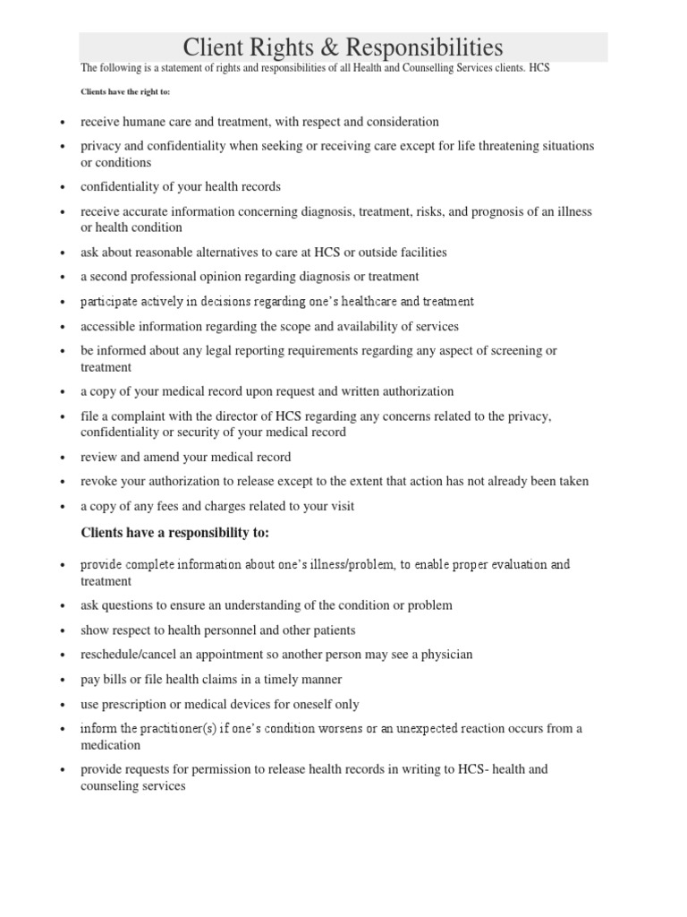 Client Rights & Ethics Overview | PDF | Medical Record | Health Care