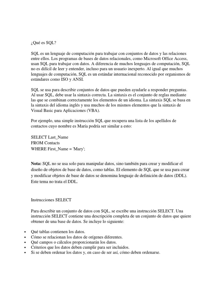 Qué es SQL | PDF | SQL | Bases de datos