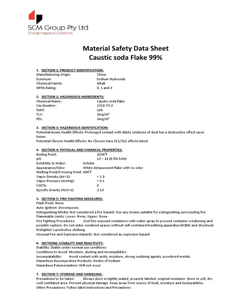 Caustic Soda Flake MSDS PDF | PDF | Personal Protective Equipment ...