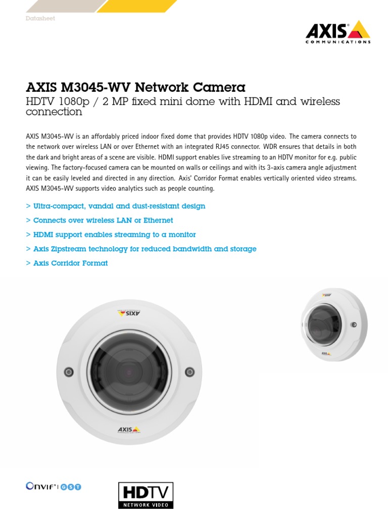 AXIS M3045-WV Network Camera: HDTV 1080p / 2 MP Fixed Mini Dome With ...