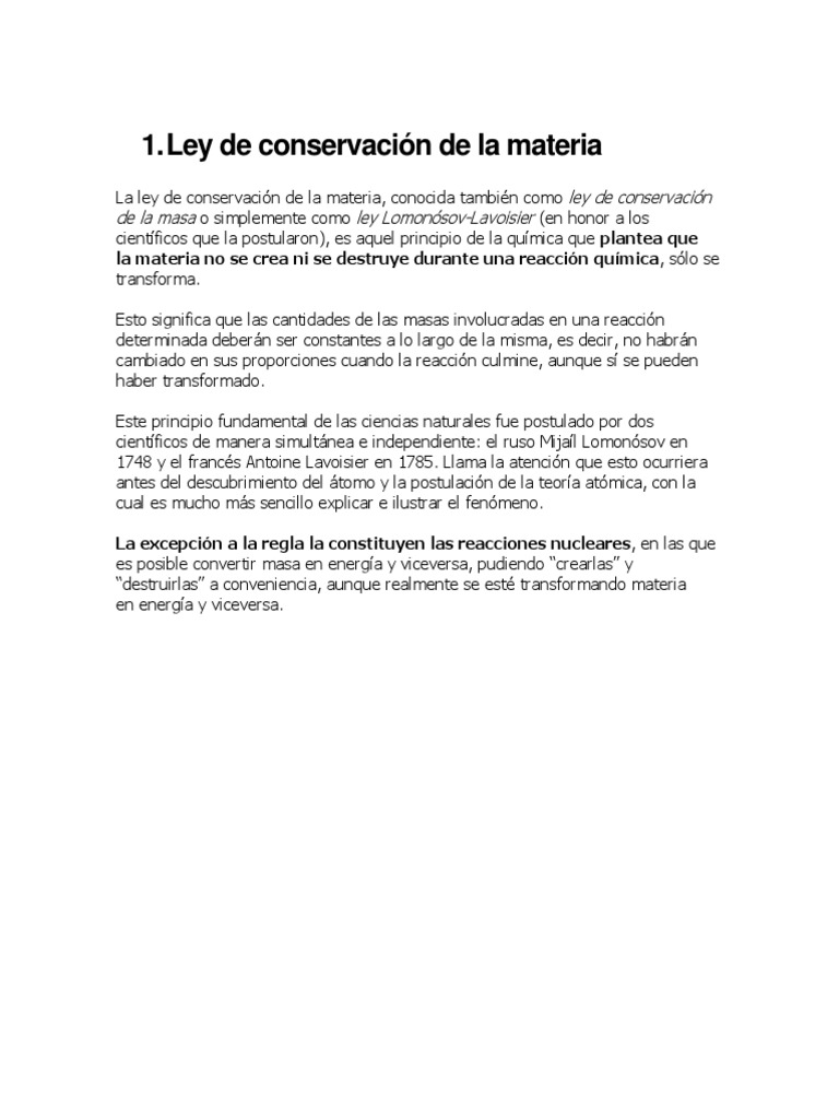 Ley de Conservación de La Materia | PDF | Ciencia y matemáticas
