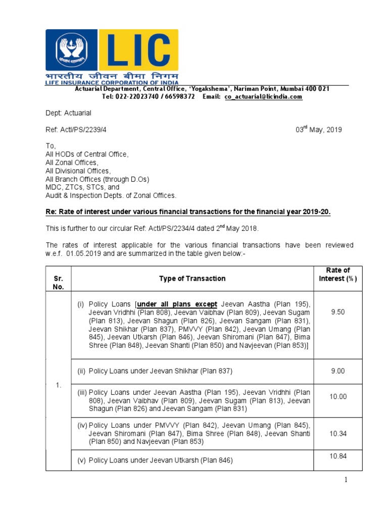 LIC Interest Rates 2019-20 | PDF | Discounting | Financial Risk