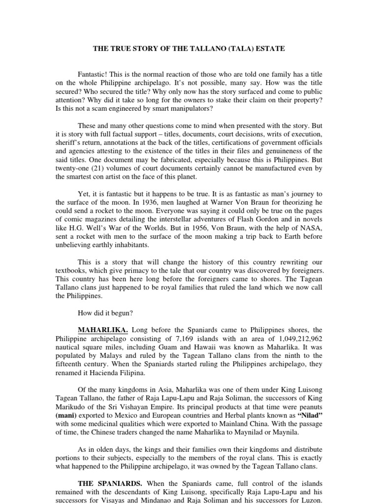 The True Story of The Tallano (TALA) Estate | PDF | Philippines | Spain