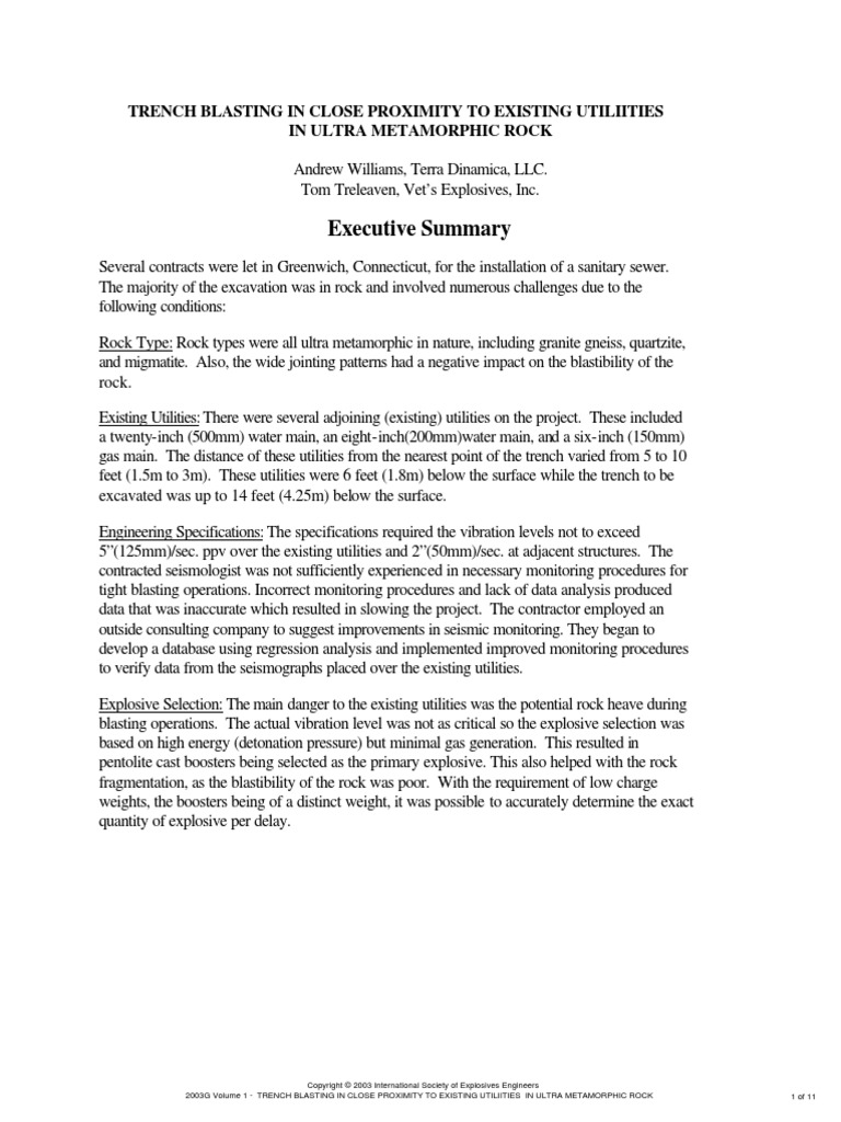 03v102g - Trench Blasting in Close Proximity To Existing Utiliities in ...