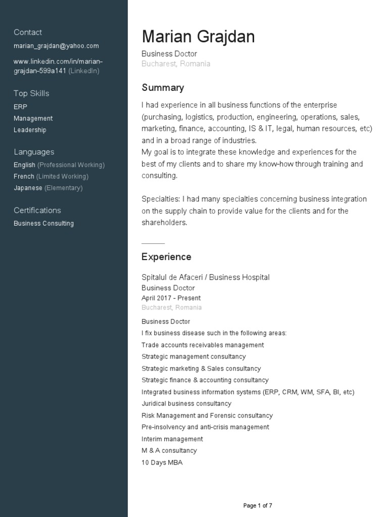 Marian Grajdan CV | PDF | Accounting | Business