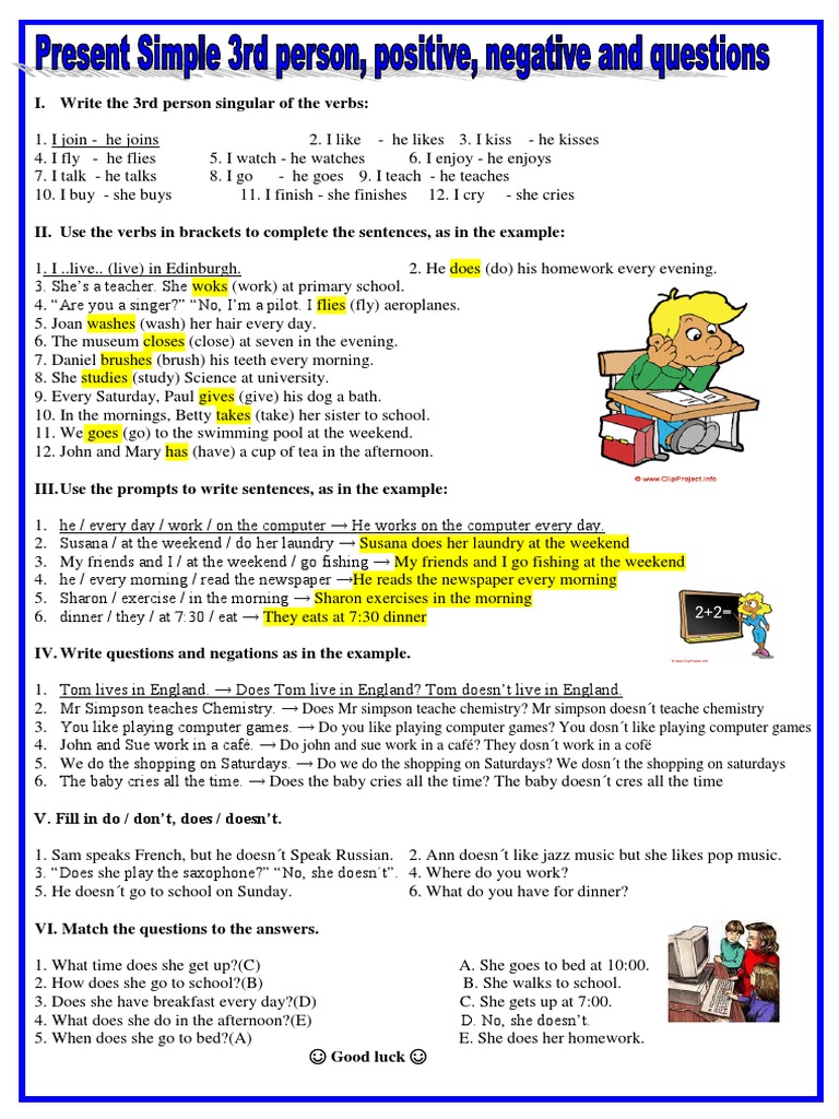 Present Simple 3rd Personpositive Negativequestion Grammar Drills Grammar Guides 20779 ...