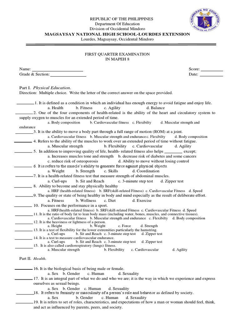 First Quarter in Mapeh 8 | PDF | Physical Fitness | Flexibility (Anatomy)