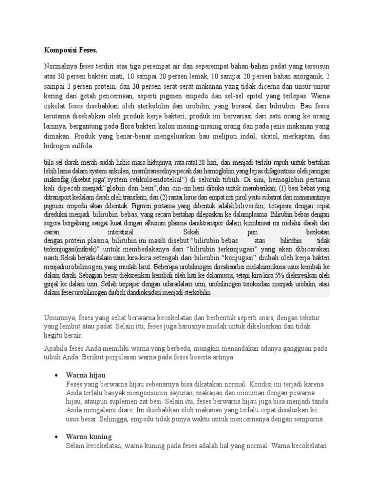 Feses | PDF | Memasak, Makanan, & Anggur | Kesehatan Holistik