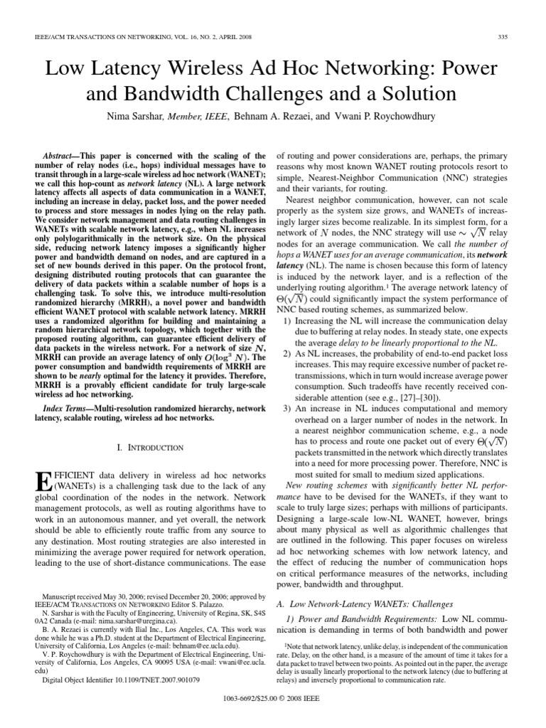 Low Latency Wireless Ad Hoc Networking: Power and Bandwidth Challenges and A Solution | PDF ...